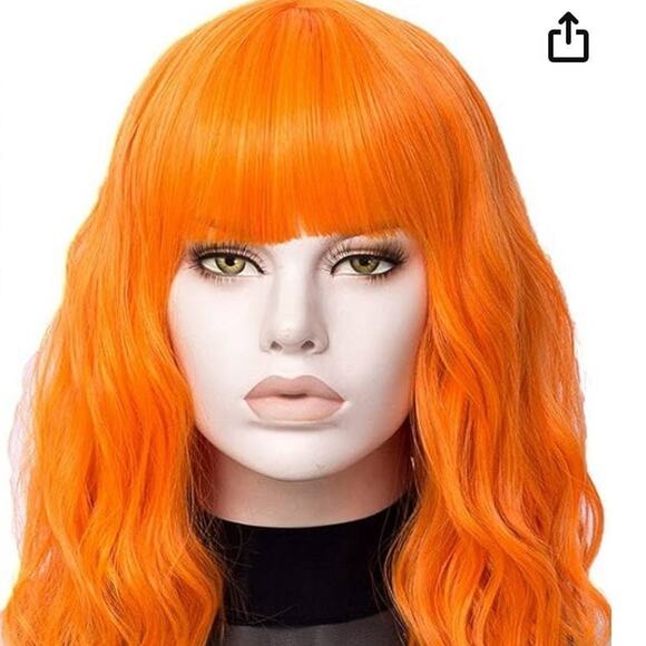 Hair | New Wig Orange Bob Wave Beach Bangs Long Shoulder Short Neon ...